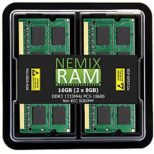 NEMIX RAM 16GB (2X8GB) DDR3 1333MHZ PC3-10600 2Rx8 1.35V 204-PIN Non-ECC SODIMM KIT Compatible with MacBook Pro Laptop iMac Memory