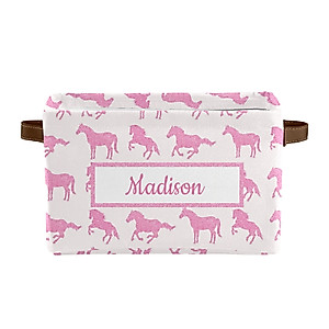 Deven Pink Glitter Horse Personalized Large Storage Baskets for Organizing Shelves with Handle,Closet Decorative Storage Bins for Toy, Bathroom,Nursery,Home 1 Pack