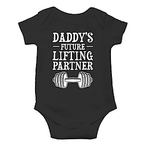 Daddy's Future Lifting Partner - Funny Baby Essentials Bodysuit - Newborn Boy Girl Clothes (6 Months, Black)
