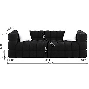 kevinplus 84.3'' Cloud Black Sofa Couch Boucle Chesterfield Sofa Couch for Living Room, Modern 3-Seat Upholstered Sectional Sofa Couch for Apartment Bedroom Dorm Office, Medium-Soft & 2 Pillows, Black