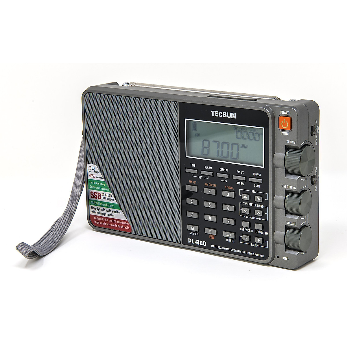 Tecsun PL880 Portable Digital PLL Dual Conversion AM/FM, Longwave & Shortwave Radio with SSB (Single Side Band) Reception, Color Silver