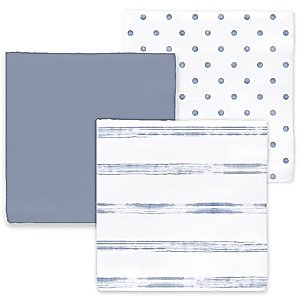 Amazing Baby Cotton Muslin Swaddle Blankets, Set of 3, Watercolor Brushstrokes, Denim, X-Large