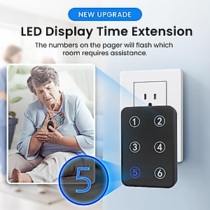 CallToU Caregiver Pager Wireless Call Button Nurse Call System 500Ft with LED Number Display for Elderly Patients Seniors Home Emergency Alert 2 Plug-in Receivers 6 Waterproof Portable Transmitters