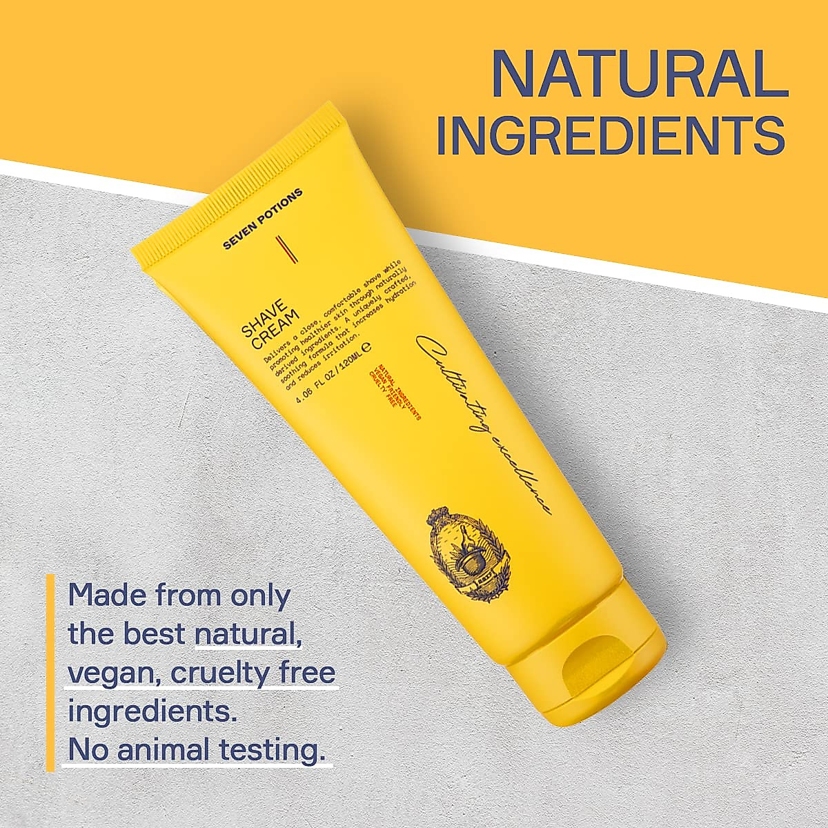 Seven Potions Lathering Shaving Cream for Men – Smooth, Irritation-free Shave – Soothing, Hydrating, Moisturising Shave Soap – Natural, Vegan, Cruelty-Free (4.06 FL OZ)