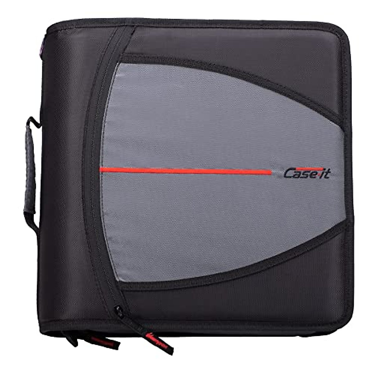 Case-it Mighty Zip Tab Zipper Binder, 3" O-Ring with 5-Color tabs, Expanding File Folder and Shoulder Strap and Handle, D-146-JBK Jet Black
