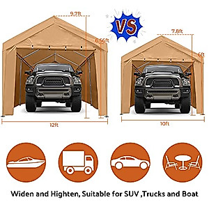 ASTEROUTDOOR 12x20 Feet Heavy Duty Carport with Removable Sidewalls & Doors Portable Garage Car Canopy Boat Shelter Tent for Party, Wedding, Garden Storage Shed 8 Legs, Beige