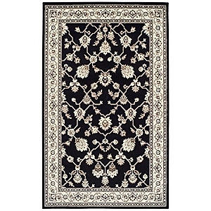 BLUENILEMILLS Shalimar Indoor Area Rug, Floral Trellis Pattern, Palmette Motifs, Super Soft, Durable, Elegant, Oriental, Traditional, Contemporary Style, Jute Backing, Black, 8' x 10'