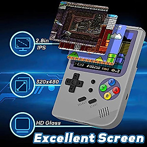 RG300 Handheld Game Console 2.8 inch Portable Retro Video Games Consoles Pocket Rechargeable Built-in Hand Held Classic System with Case and Screen Protector Gray 64GB