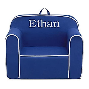 Delta Children Personalized Cozee Chair – Customize with Name – Foam Kids Chair for Ages 18 Months and Up, Blue/White