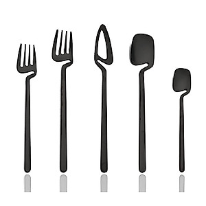 JASHII Matte Black Silverware Set 304 Stainless Steel Flatware Set Utensil Set 20-piece Modern Cutlery Set Hanging Cup Birthday Wedding Gift