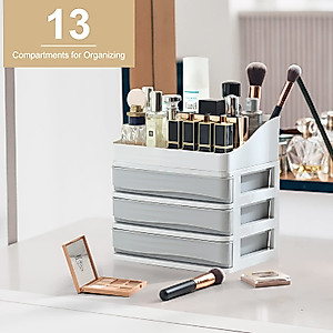 JULY'S SONG Makeup Organizer with Drawers Tray for Cosmetic Storage, Bathroom Countertop Make up Organizers Display Box for Brushes Lipstick Nail