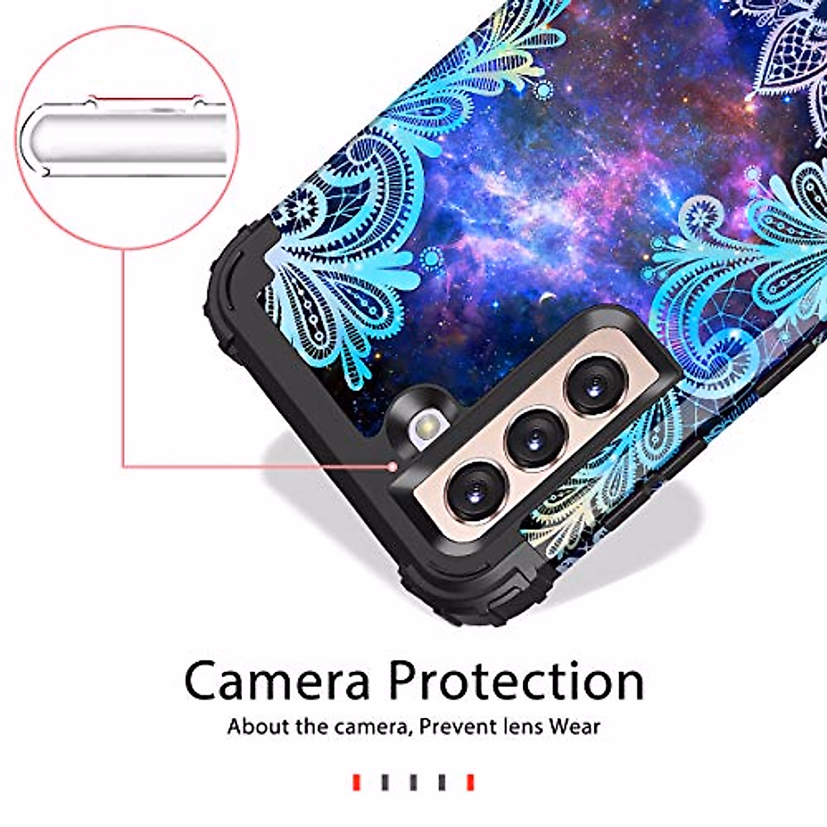 Casetego Compatible with Galaxy S21 5G Case,Floral Three Layer Heavy Duty Sturdy Shockproof Soft TPU+Hard PC Protective Cover Case for Samsung Galaxy S21 5G 6.2 inch,Blue Mandala