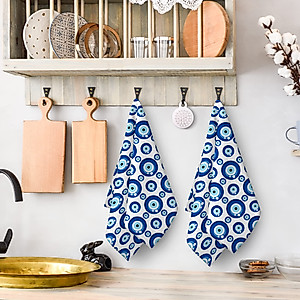 Bapcoku Blue Evil Eyes Kitchen Dish Towels 16"x 24" Cotton Absorbent Drying Cloth Tea Towels Hand Towels 2 Pack for Cooking Baking Farmhouse Home Decor
