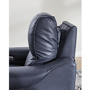 Signature Design by Ashley Mercomatic Contemporary Leather Match Wall Hugger Power Reclining Loveseat with Adjustable Headrest and USB Ports, Blue