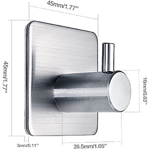 Adhesive Hooks - 5 Pack Heavy Duty Wall Hooks Waterproof Stainless Steel Hooks for Hat Towel Robe Hooks Rack Wall Mount - Bathroom Kitchen Home Hotel Office Cabinet and Bedroom CHROM01