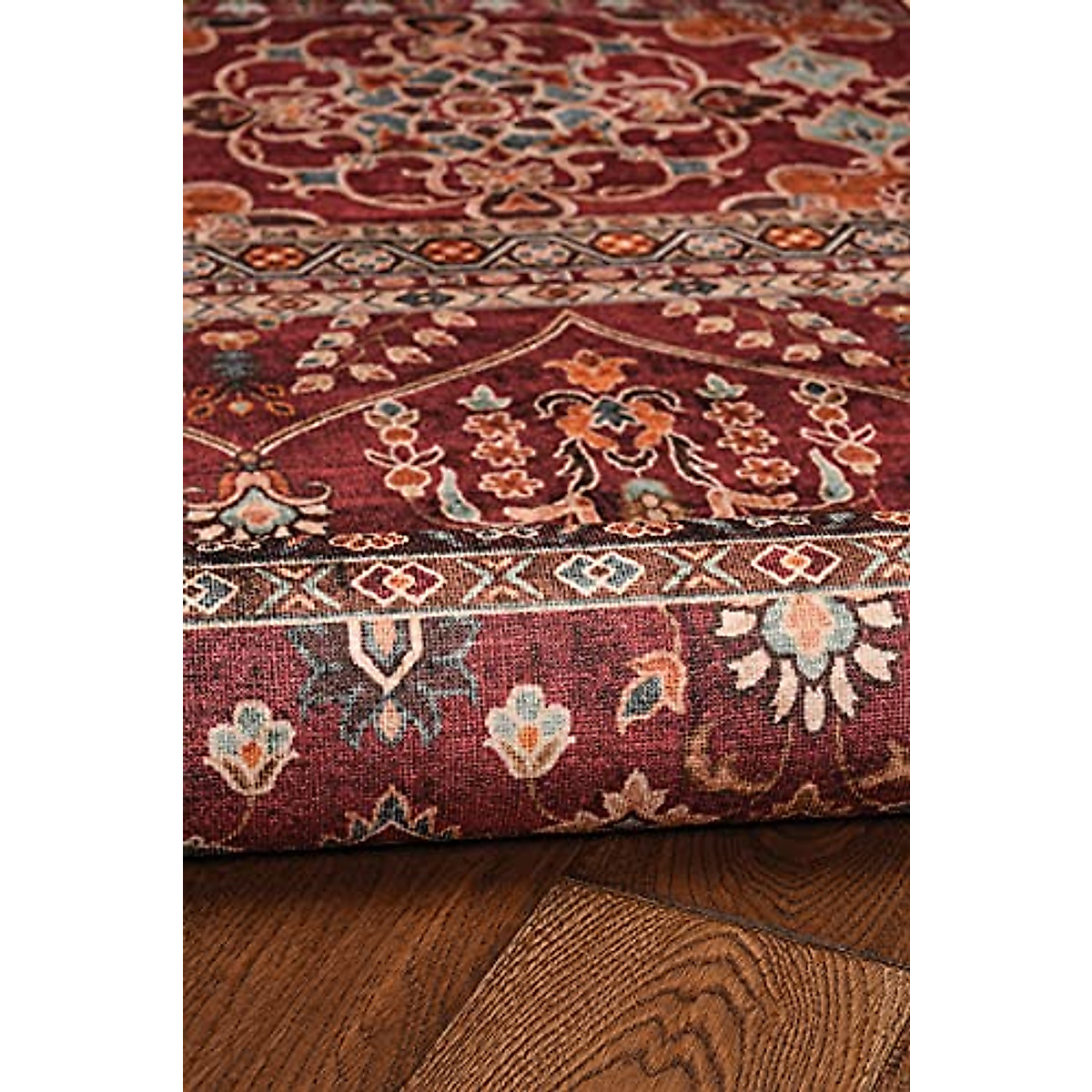Linon Home Decor Products The Anywhere Washable Rug Yarit Garnet & Ivory 3' X 5' Accent Rug