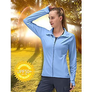 KPSUN Women's UPF 50+ UV Sun Protection Clothing Long Sleeve Athletic Hiking Shirts Lightweight SPF Zip Up Outdoor Jacket(lavender blue,L)