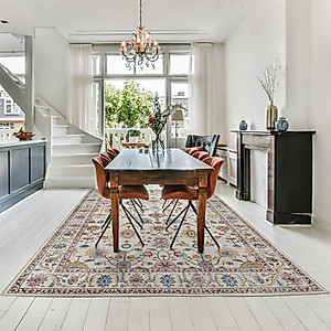 Gertmenian Printed Indoor Boho Area Rug - Non Slip, Ultra Thin, Super Strong, Printed Rug - Home Décor for Entryway, Bedroom, Living Room - 8x10 Large, Cullen Cream Multi, 28548