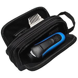 Damero Travel Organizer, Men Grooming Storage Bag with Two Compartments for Electronic Shaver, Hair Clipper, Beard Trimmer and Attachment, Roomy, Lightweight and Portable, Black