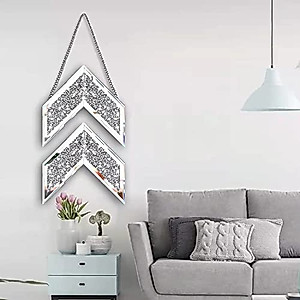 XIHACTY 2 Piece Mirrored Chevron Arrows, Crystal Crushed Diamond Arrow Wall Décor, Silver Arrow Sign for Gallery Wall for Dining Room, Living Room(12inch x 12inch)