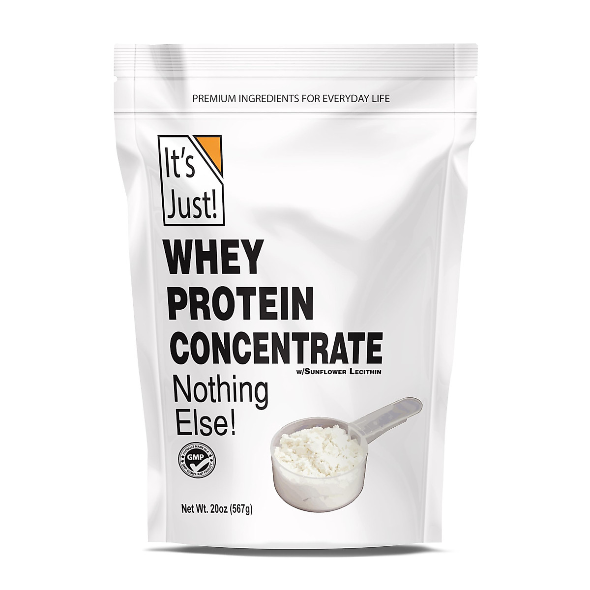 It's Just! - 100% Whey Protein Concentrate, Made in USA, Premium WPC-80, No Added Flavors or Artificial Sweeteners (Original/Unflavored, 20oz)