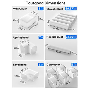 Toutgood 5'' 20Ft Mini Split Line Set Cover for Ductless Air Conditioners and Heat Pumps Systems Tubing Decorative, Upgraded UV-Proof Strong&Durability PVC Pipe