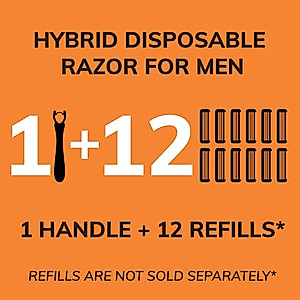 BIC Comfort 3 Refillable Three-Blade Disposable Razors for Men, Sensitive Skin Razor for a Comfortable Shave, 1 Handle and 12 Cartridges With 3 Blades, 13 Piece Razor Kit