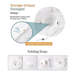 Waterproof Sun UPF 50+ Bucket Hat UV Protection Packable Brimmed Boonie for Women Men Summer Lightweight Hiking Outdoor Cap White