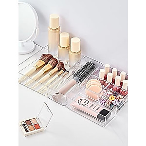 SMARTAKE 37-Piece Drawer Organizer with Non-Slip Silicone Pads, 4-Size Desk Drawer Organizer Trays Storage Tray for Makeup, Jewelries, Utensils in Bedroom Dresser, Office and Kitchen (Clear)
