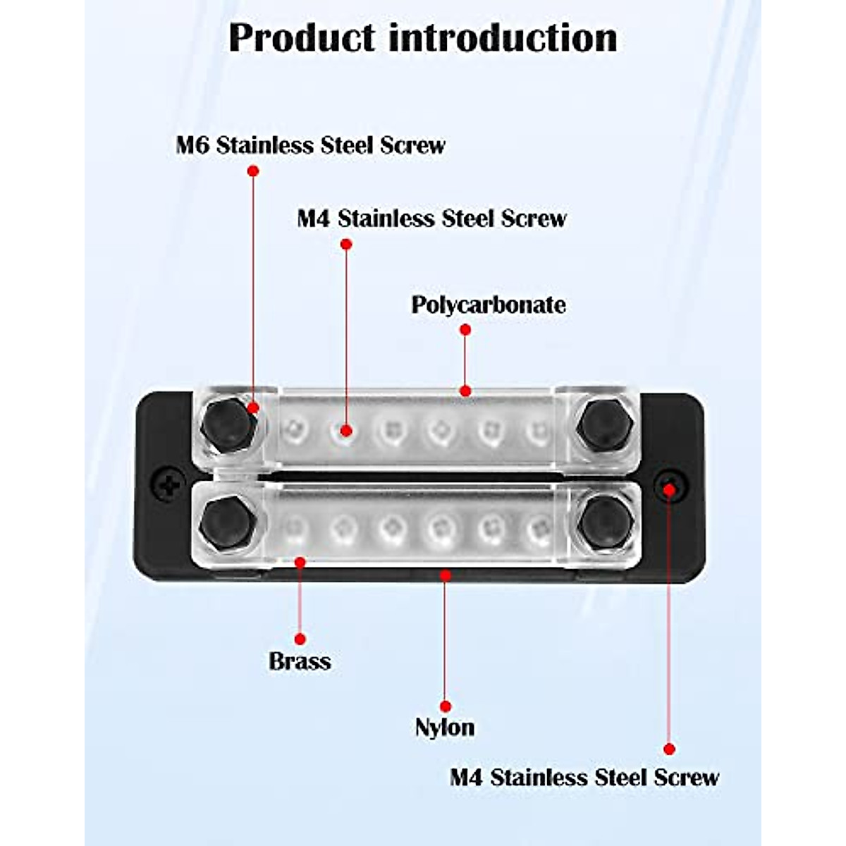 LENKRAD Power Distribution Block Bus Bar with Ring Terminals - 150A Double-Row Busbar for Car Marine Boat, 4 x M6 Stud, 12 x M4 Screw