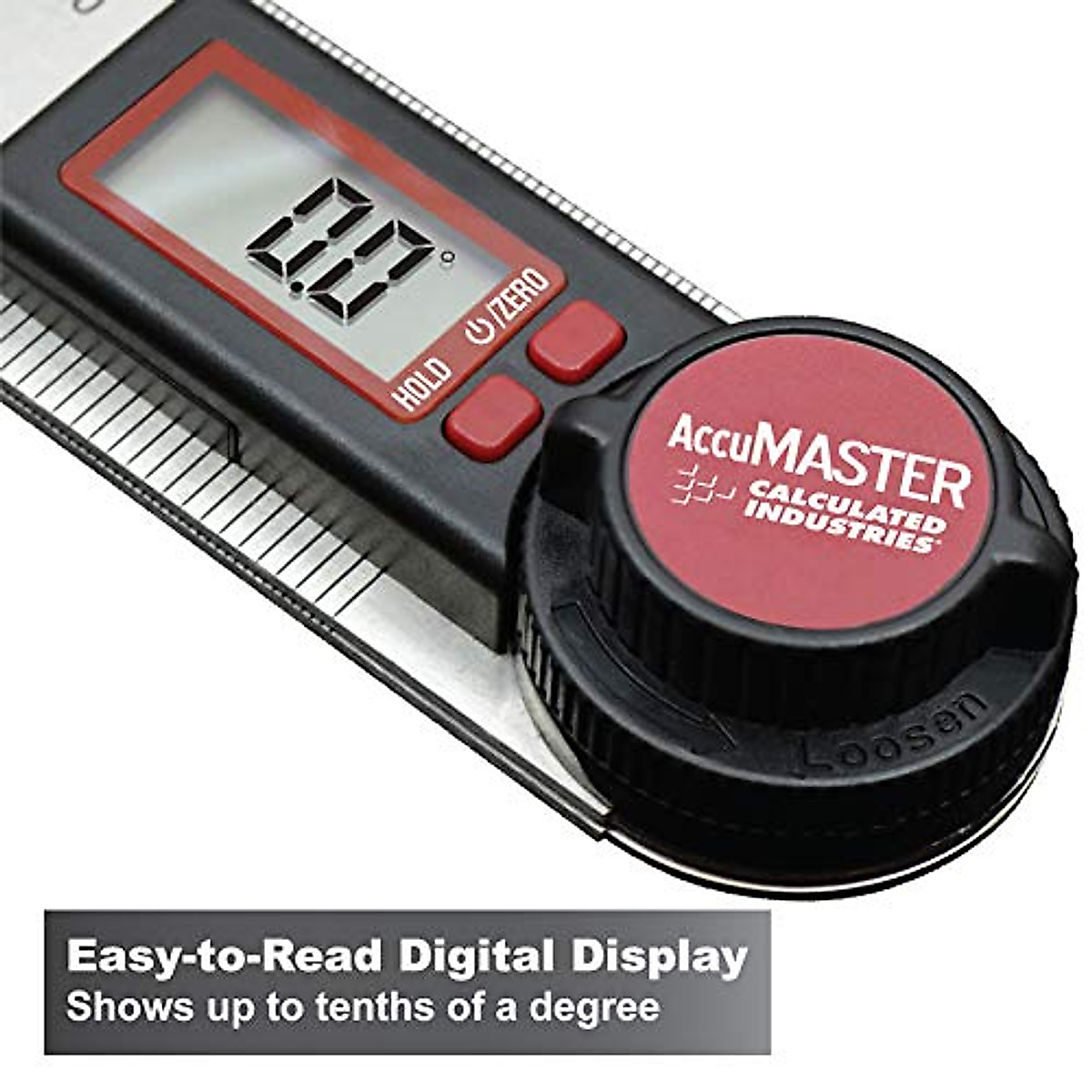 Calculated Industries 7455 AccuMASTER Digital Protractor Angle Finder Ruler for Crown, Trim, Woodworking | 7 Inch Stainless Steel Blade | Hold and Zero Function | Includes Battery, Protective Case