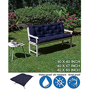 Swing Cushion Replacement, Thick Garden Bench Seat Cushion with Backrest, Sofa Seat Cushion Cover, Waterproof Mattress for Indoor Outdoor Bench for 2-3 Seater (Navy Blue, 40 x 60 inch)