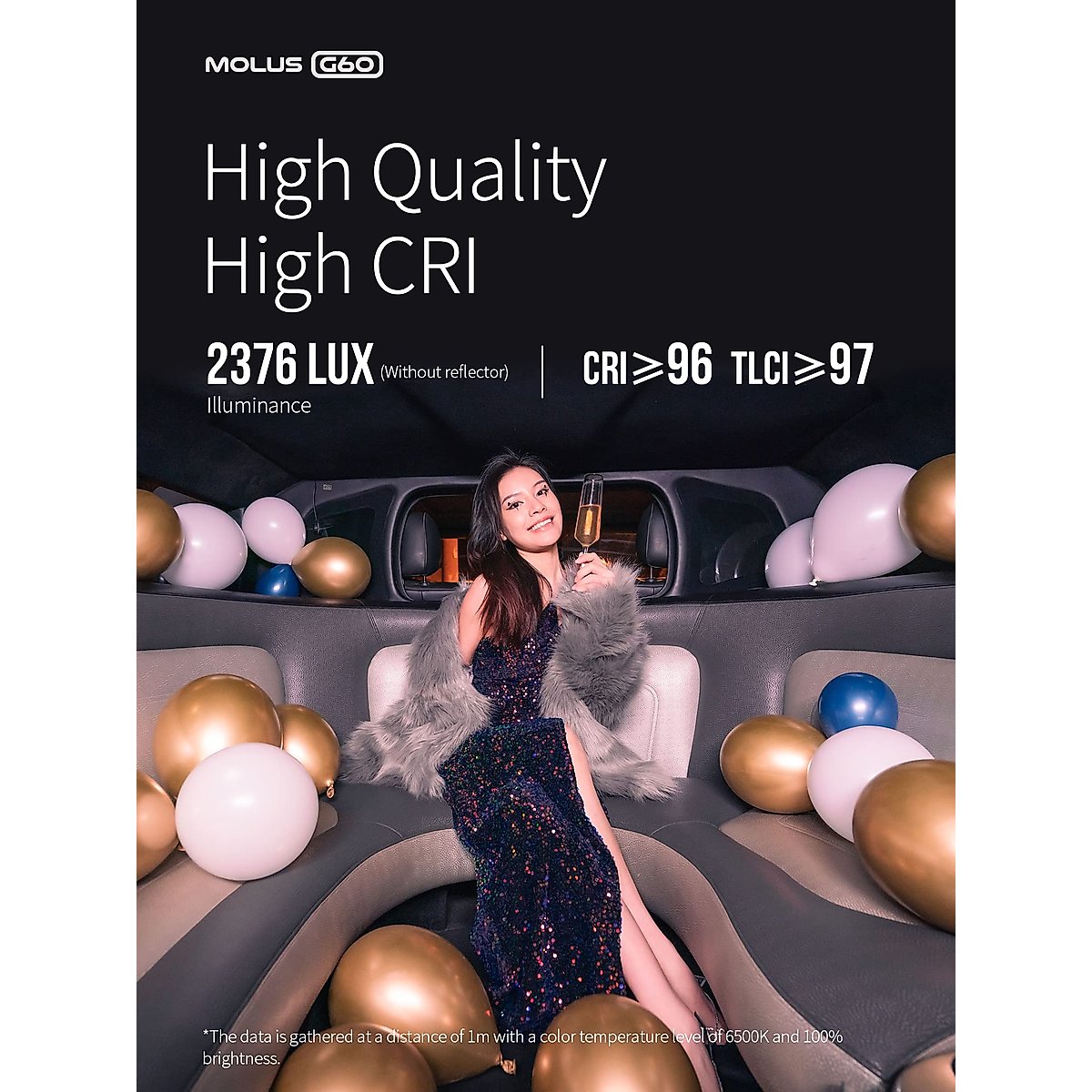 ZHIYUN Molus G60, Bi-Color Video Light, 300g Portable 60W COB LED Continuous Output Lighting, CRI≥96, TLCI≥97, Bluetooth App Control, ZY Mount Ecosystem DC/PD Power Supply