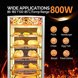 ROVSUN 5-Tier Food Warmer Pizza Warmer Countertop, Food Warmer Display Pretzel Warmer with LED Lighting Removable Shelves Glass Door, Pastry Display Case for Buffet Restaurant Cafe, 110V 800W