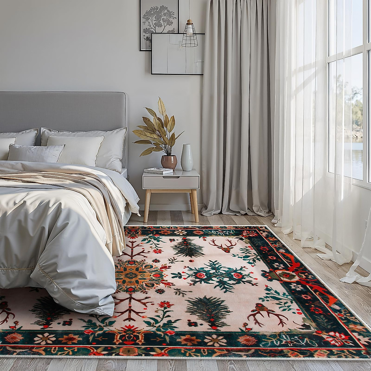 RugOrama Area Rug, 4' x 6', Non-Slip Design, Machine Washable, Soft and Fluffy Shaggy Bedside Rugs for Bedroom, Dining Room, Living Room, Hallway and so on (Christmas Tree Pattern)