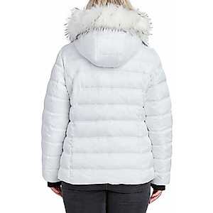 Nautica Womens Faux Fur Trim Hooded Midweight Puffer Jacket (Large, White)