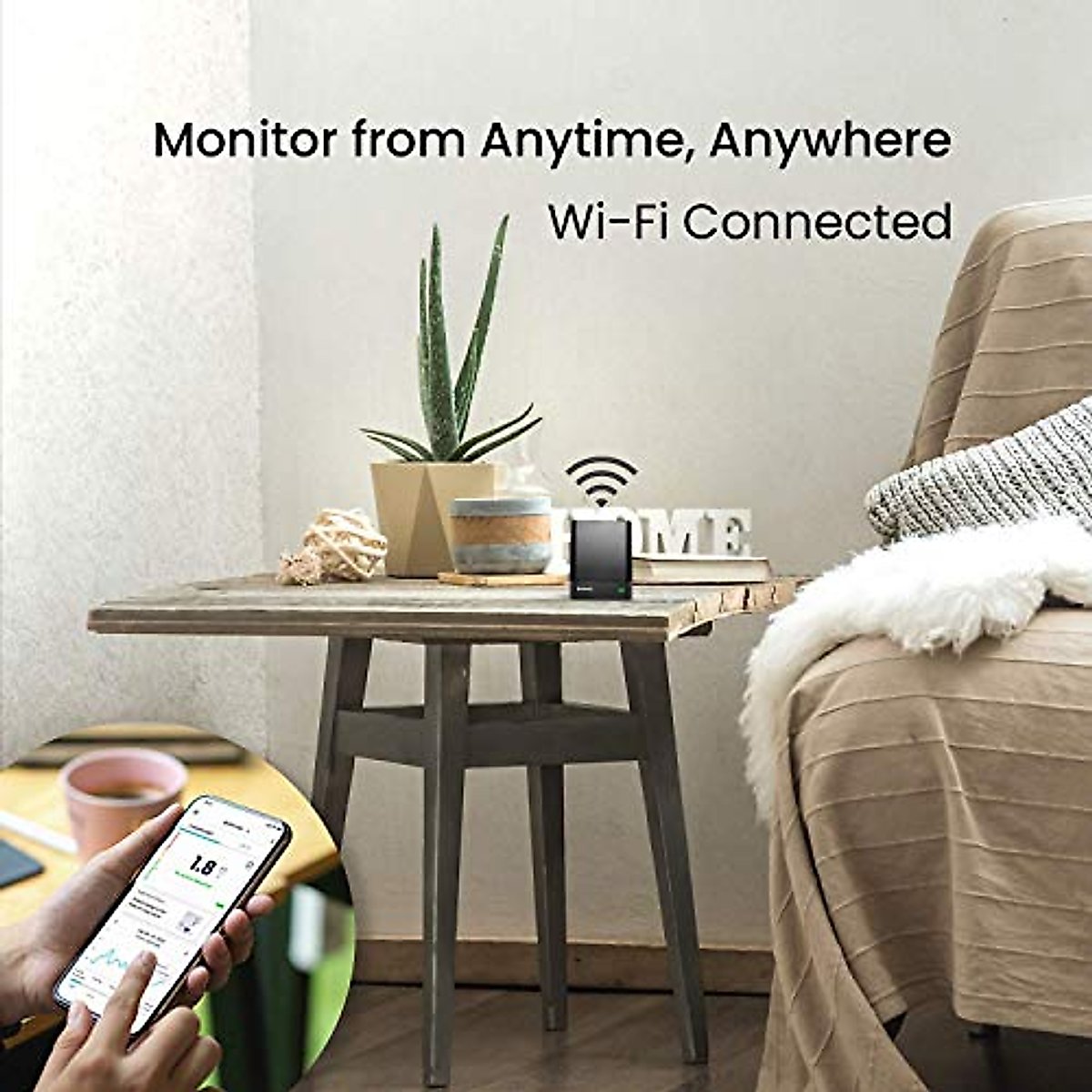 Ecosense EQ100 EcoQube, Smart Continuous Radon Detector for Home, Easy to Use, Accurate, Wi-Fi, USA Version pCi/L
