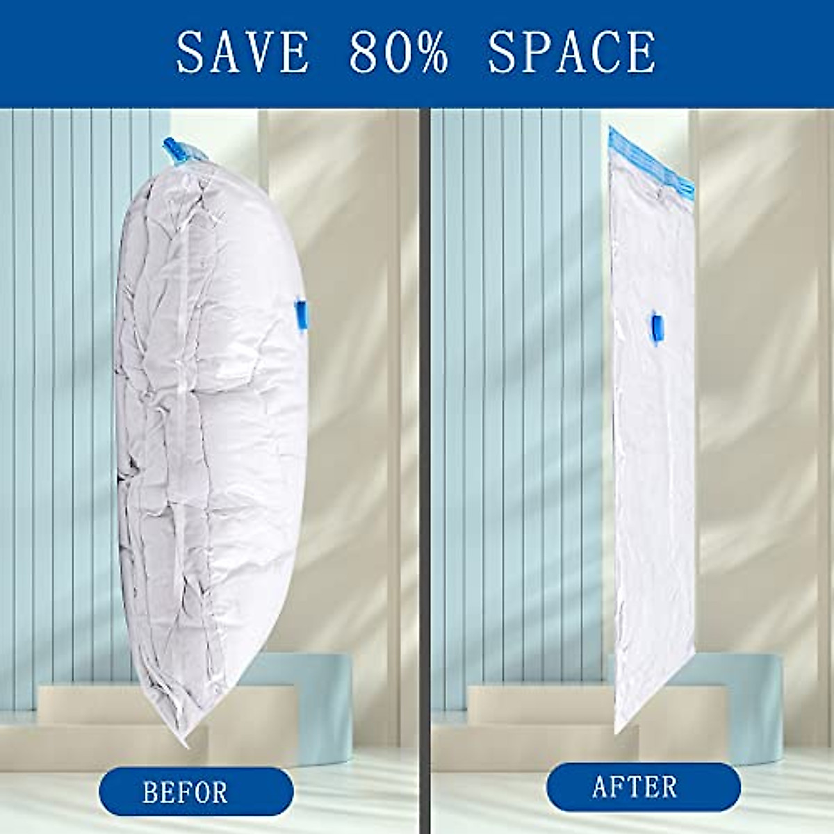 Nayoge Space Saver Vacuum Storage Bags Vacuum Sealed for Clothes,Comforters and Blanketes with Hand Pump,80% More Storage,Variety（Include 3D Bags）Pack of 6