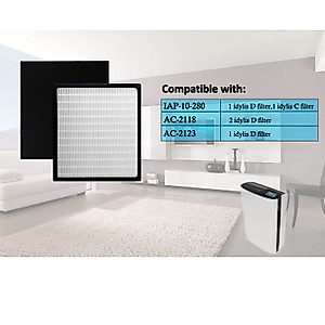 Hedday Air Purifier Filter D Compatible with Idylis IAP-10-280,1AP10280, AC-2118, AC-2123,Replace for IAF-H-100D(2 HEPA Filters & 2 Carbon Filters)