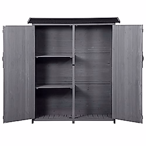 GLIFRON 5.3ft Hx4.6ft L Wood Storage Shed Tool Organizer with 3-Tier Removable Shelves, Storage Cabinet with Waterproof Roof and 2 Lockable Doors & Handles, for Outdoor, Backyard, Gardern, Gray