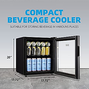 WANAI Mini Fridge Cooler 60Cans Beverage Refrigerator Glass Door Beverage Cooler for Beers Wine Juicer Cooler Adjustable Shelves LED Lights for Home, Office or Bar