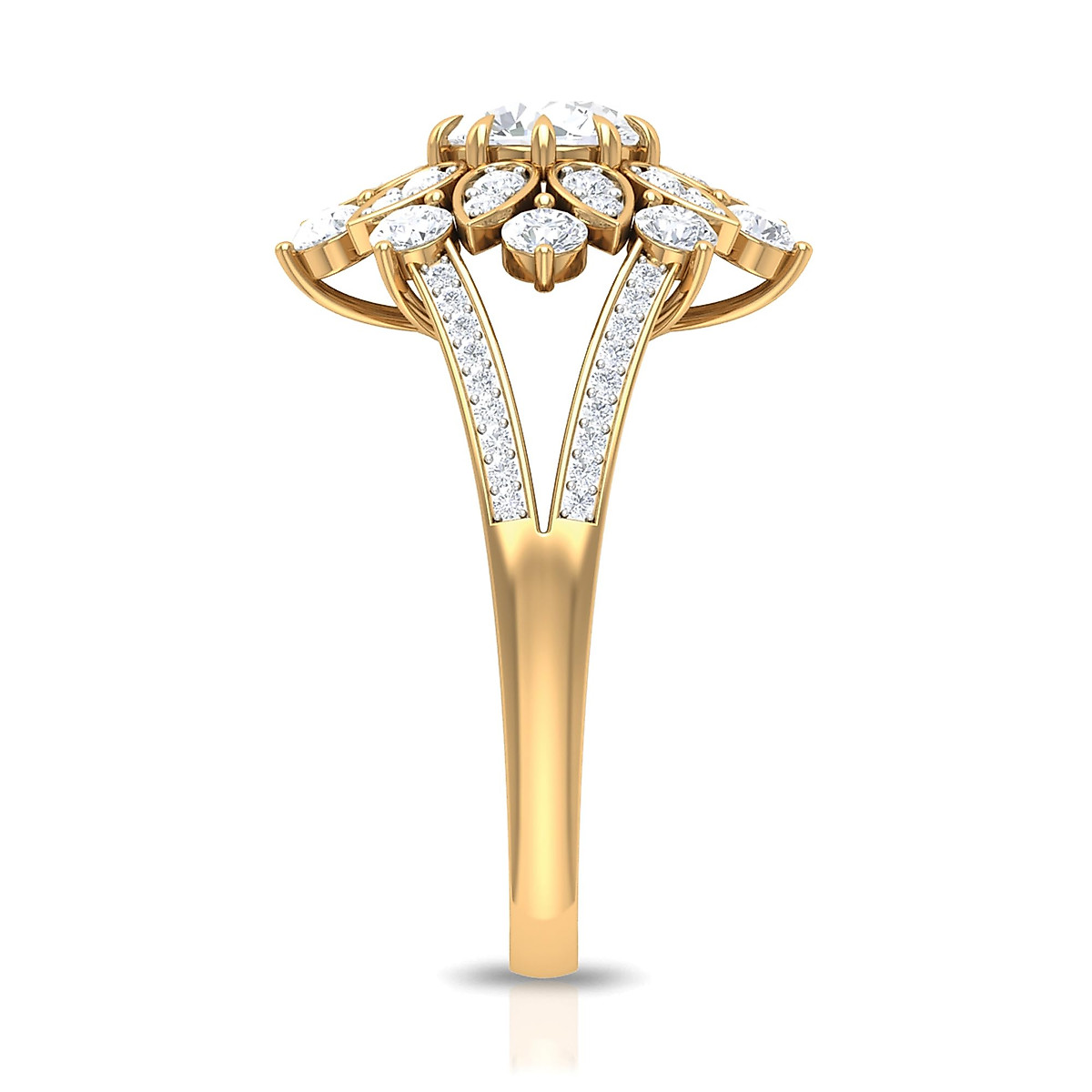 Rosec Jewels Certified Moissanite Diamond Flower Engagement Ring, 6 mm Round Shape Moissanite Floral Ring, D-Vs1 Quality, Ready to Gift, 14K Yellow Gold, Size:US 8.50