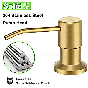 Soap Dispenser for Kitchen Sink and Extension 47" Tube Kit, Built in Stainless Steel Sink Soap Dispenser Countertop Water Pump (Gold)