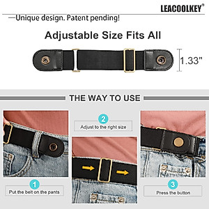 LEACOOLKEY No Buckle Stretch Belt for Women/Men—2 Pack Elastic Invisible Belt for Jeans (A-black+black, Fits 2 loop size 7"-14")