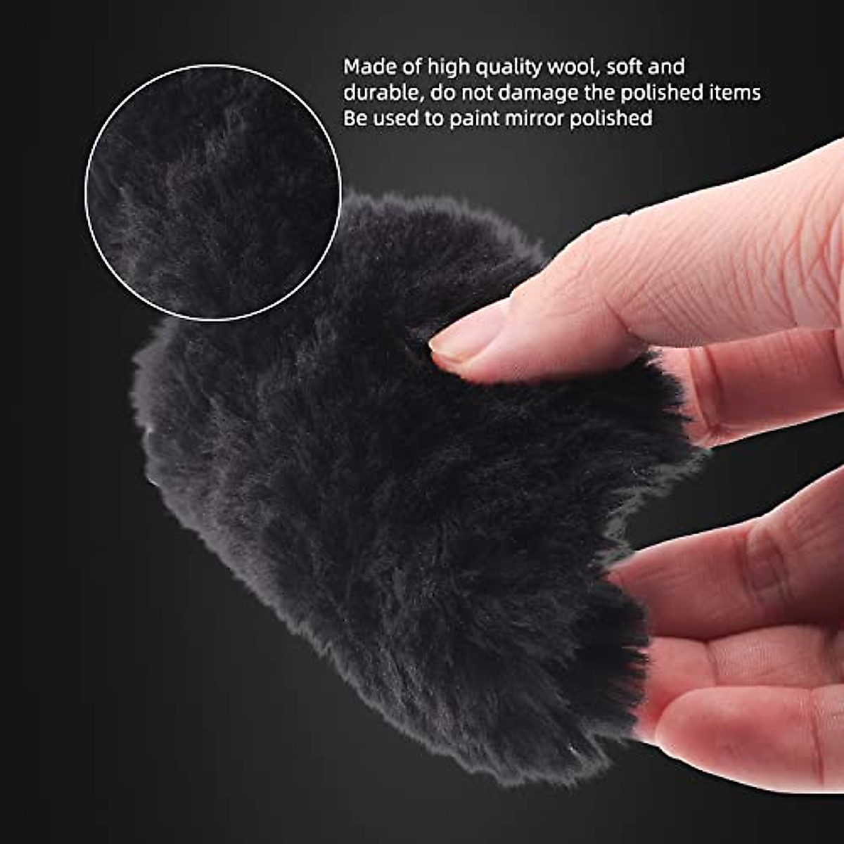 SPTA 3 Inch (75mm) Wool Buffer 3" Wool Buffing Pad Lambwool Wool Buffing polishing Pads, 6 Pcs Kit with Hook & Loop 5/8"-11 Thread Drill Adapter for Car Polishing and Buffing