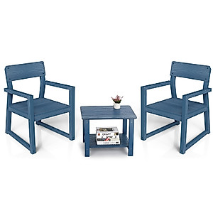 3 Piece Patio Bistro Set, All-Weather HIPS Modern Chairs Set of 2 with Table, 400 lbs Support Outdoor Chair for Backyard, Garden, Porch, and Indoor, Blue