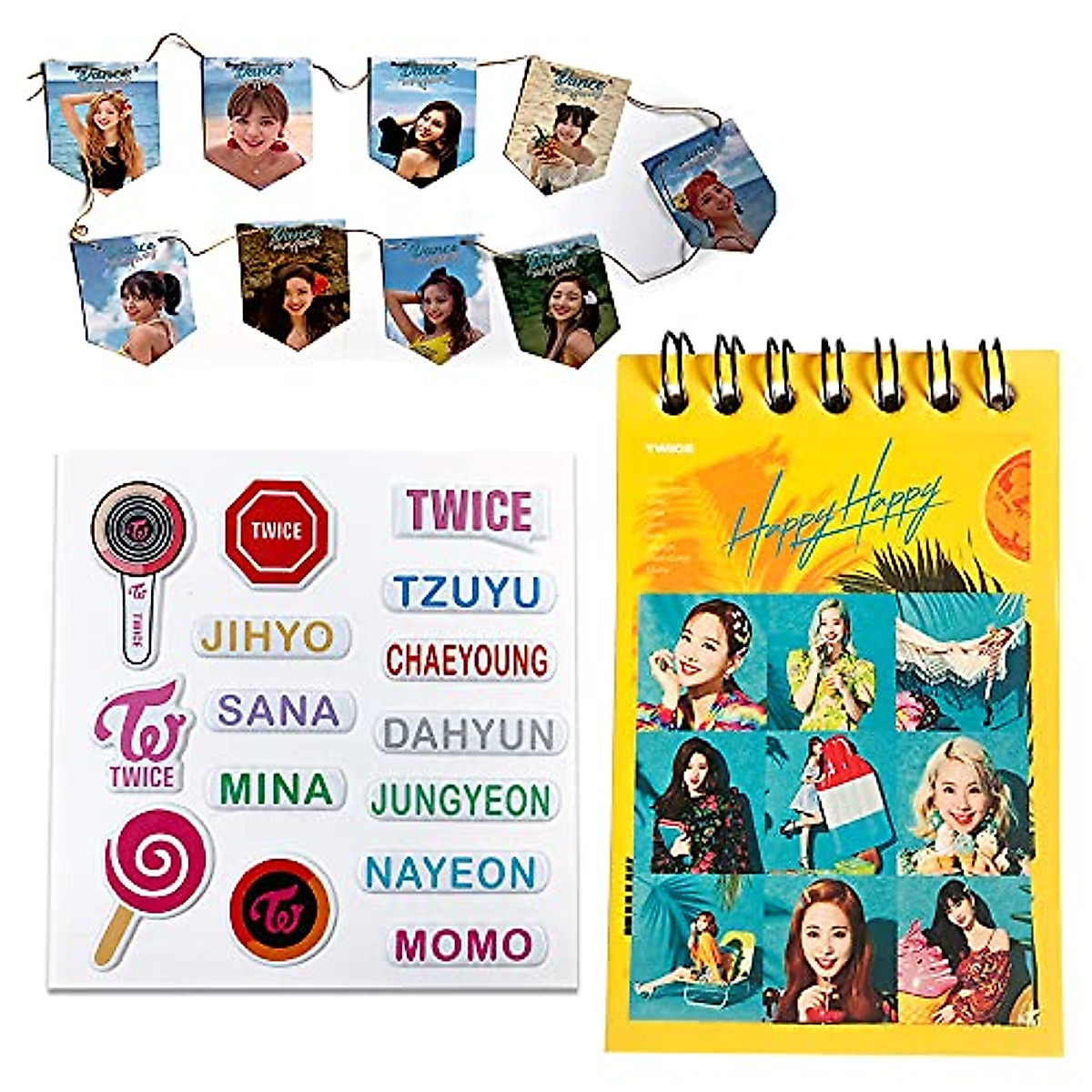 Fatyi Twice Gift Set with Lomo Card, Photocard Set, Merch With Sticker, 3D Sticker, Pen, Mirror, Wristband, Lanyard, Notebook and Hanging Flag, Kpop set