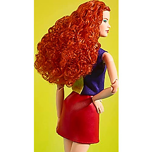 Barbie Looks Doll with Curly Red Hair Dressed in Color Block Top and Glossy Pleather Skirt, Posable Made to Move Body