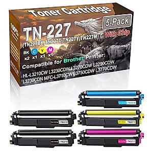 5-Pack (2BK/C/Y/M) Compatible High Yield TN227 (TN-227BK TN-227C TN-227Y TN-227M) (With Chip) Printer Toner Cartridge use for HL-L3210CW L3230CDW L3270CDW L3290CDW L3230CDN MFC-L3710CW Printers
