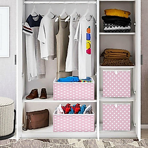 Kigai Polka Dot Pink Cube Storage Bins - 11x11x11 In Large Foldable Storage Basket Fabric Storage Baskes Organizer for Toys, Books, Shelves, Closet, Home Decor